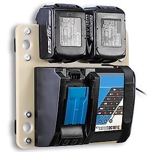 FETESNICE Wall mount for Makita batteries and chargers, strong pps stable 2-battery holder and charger holder, charger wall mount, suitable for workshop and garage