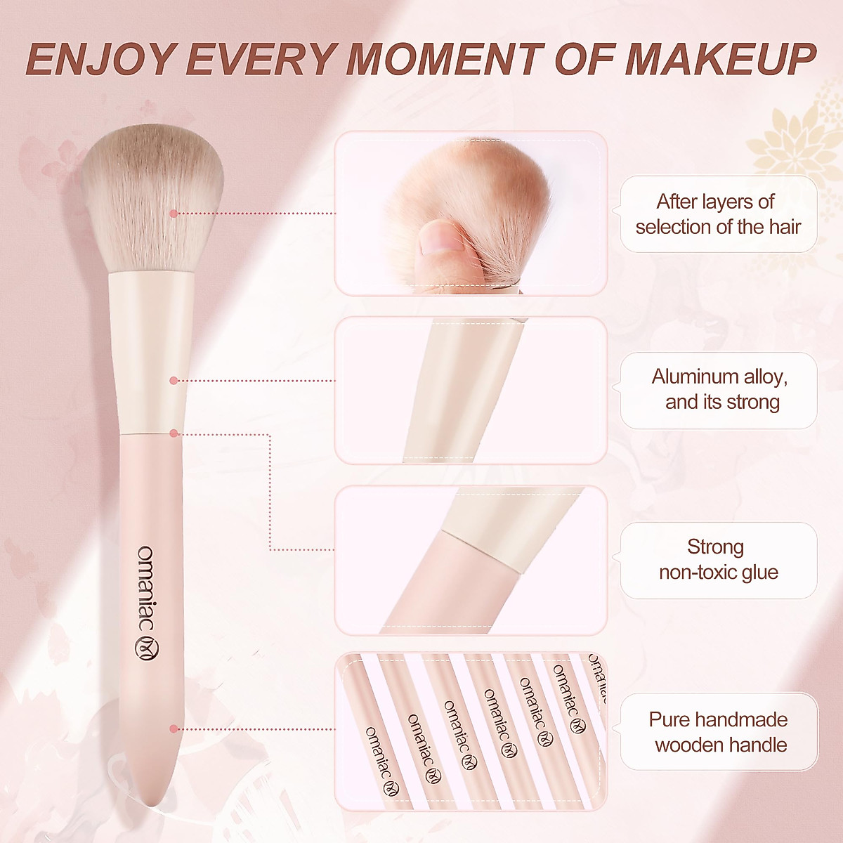 OMANIAC Makeup Brushes Set (15Pcs), Premium Synthetic Powder Concealers Eye Shadows Blush Professional Make Up Brushes Set, Perfect Birthday Gifts for Women.(Pink)