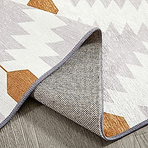 RoomTalks Flatweave Ultra Thin Area Rugs 4x6, Slip Resistant No-Pile Chenille Printed Modern Geometric Khaki Area Rug Machine Washable, Boho Vintage Floor Carpet for Dining Room Kitchen Entryway