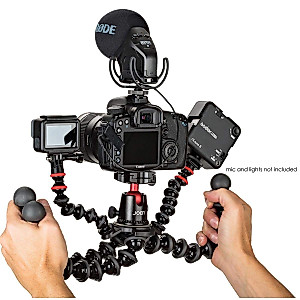 JOBY GorillaPod 5K Kit + Rig Upgrade, Professional Tripod Stand with Ball Head for DSLR or Mirrorless Cameras with Lens (up to 11lbs/5kg) Black/Charcoal Bundle with 64GB SD Card, Cloth