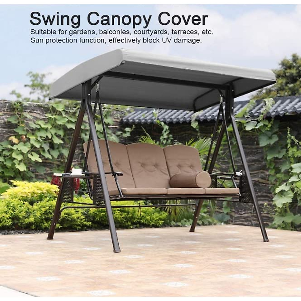 BORDSTRACT Replacement Canopy, Swing Chair Canopy Replacement Swing Canopy Cover Waterproof Garden Swing Chair Canopy Cover for Outdoor Patio Garden Poolside Balcony(Grey)