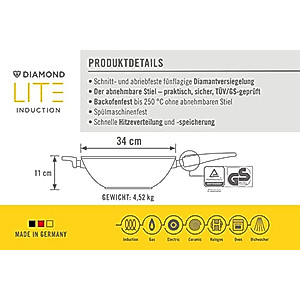Woll Diamond Plus Nonstick Stir Fry Pan with Detachable Handle, 13.5-Inch