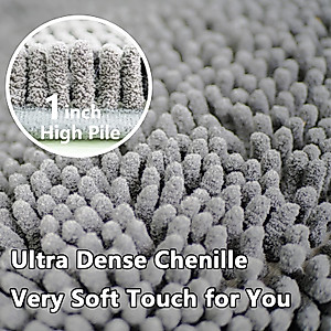 BOANKODU Bathroom Rugs Sets 2 Piece, Extra Soft Chenille Bath Mat Absorbent Bathroom Rug, Bathroom Mat with PVC Non-Slip Bottom, Machine Washable Bath Rugs (32x20 Inch + 24x16 Inch, Light Grey)