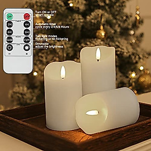 LUSHARBOR Flameless Candles, Battery Operated Real Wax LED Flickering Candles with 10Key Remote Control and Timers, Fake Electronic Candle for Christmas Party Room Home Decor, Set of 3(White)