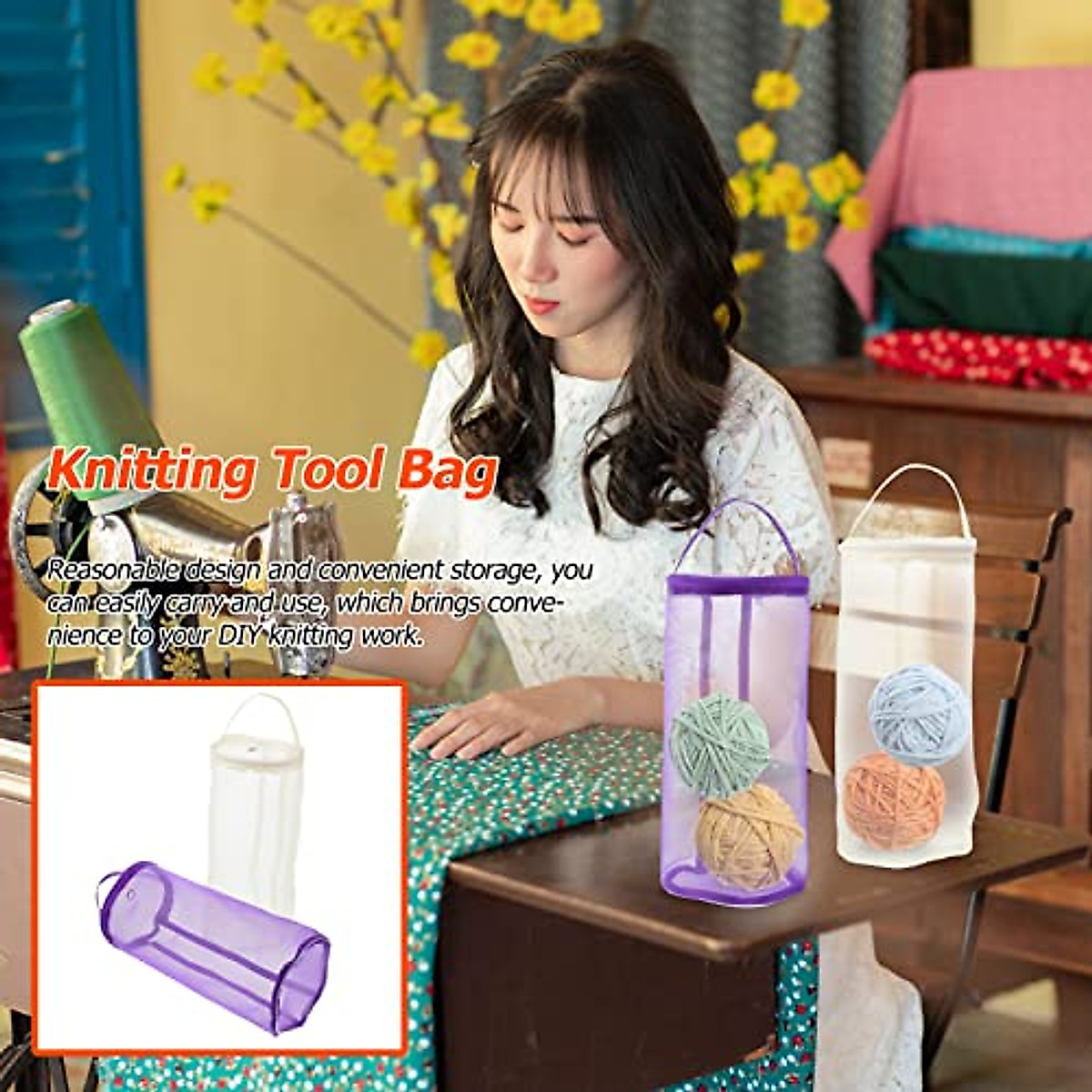 EXCEART 2Pcs Yarn Storage Case Empty Small Round Mesh Storage Bag Portable Knitting Yarn Balls Organizer Basket Crochet Thread Sewing Accessories Storage Tote