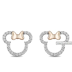 Sidapsjewels 0.18 Ct Mickey Mouse & Minnie Mouse Diamond Outline Stud Earrings 14K White Gold Over