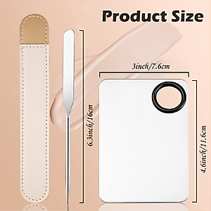 Penugo Picasso Makeup Spatula and Palette Set, Korean Makeup Spatula with Leather Cover, Stainless Steel Makeup Palette with Scraper Tool, Metal Foundation Palette for Cosmetic Pigment Blending（SS）