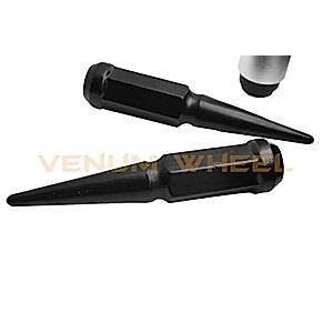 Venum wheel accessories 20 Pc +1 Key - Black Solid Spike Lug Nuts | 1/2"-20 Thread | 4.5" Tall | Works with Chevrolet GMC C10 K10 1/2 Ton Trucks K5 Blazer Jimmy - Aftermarket Wheels