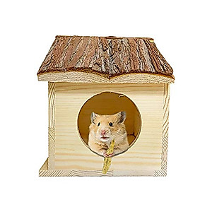 Hamiledyi Hamster Wooden House, Natural Handcrafted Small Animal Hideout Hut Chew Cage Toy for Guinea Pig Chinchilla Rat Mouse Gerbil Hedgehog