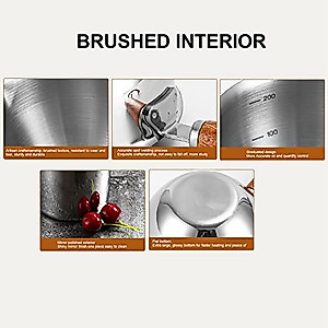 Turkish Coffee Pot, 450ml Stainless Steel Greek Coffee Pot with Spout and Wooden Handle, Stovetop Chocolate Melting Pan Milk Warmer Pot for Chocolate Heating, Camping