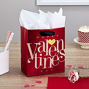 Hallmark 6" Small Valentine's Day Gift Bag with Tissue Paper (Red Happy Valentine's Day, Gold Heart)