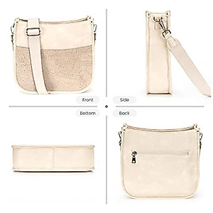 Jackie&Jill Crossbody Bag Purses for Women,Medium Cork & Vegen Leather Shoulder bags, Multi Pocket Casual womens purses. (Beige)
