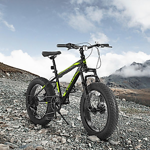 Elecony Ecarpat 20/24/26 Inch Fat Tire Mountain Bikes 7-Speed with Mechanical Disc Brakes Front Suspension, Mens Womens All Terrain Mountain Winter Snow Bicycles