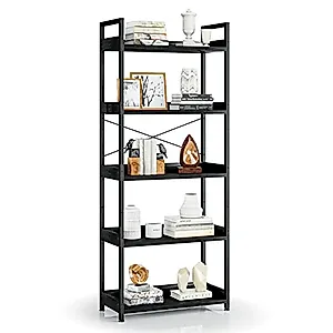 APPOLYN 5 Tier Bookshelf with 2 Hooks, Tall Bookcase, Modern Book Shelves Organizer, Bookshelves for Bedroom, Living Room and Home Office, Black