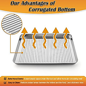 P&P CHEF 16 Inch Baking Sheets with Racks, Stainless Steel Baking Oven Pan Tray and Cooling Rack Set, Corrugated Bottom & Grid Rack, Healthy & Durable, Dishwasher Safe, 4 Pieces (2 Pans + 2 Racks)