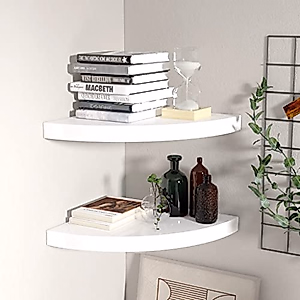 Natulvd Corner Floating Shelves, Φ13.8 Wall Shelf Set of 2, Shelves for Wall Decor, Wall Mount Display Shelf with Invisible Brackets for Bathroom Bedroom Kitchen Garage - White Gloss
