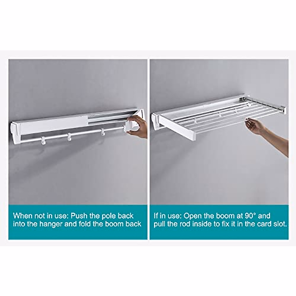 LOYALHEARTDY Collapsible Drying Rack Clothes Drying Rack with 7 Invisible Retractable Drying Rods Wall Mounted Drying Rack for Laundry, Bedroom, Bathroom (White)