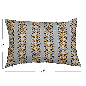 Creative Co-Op Cotton Printed Lumbar Embroidery & French Knots Pillow, Multicolored