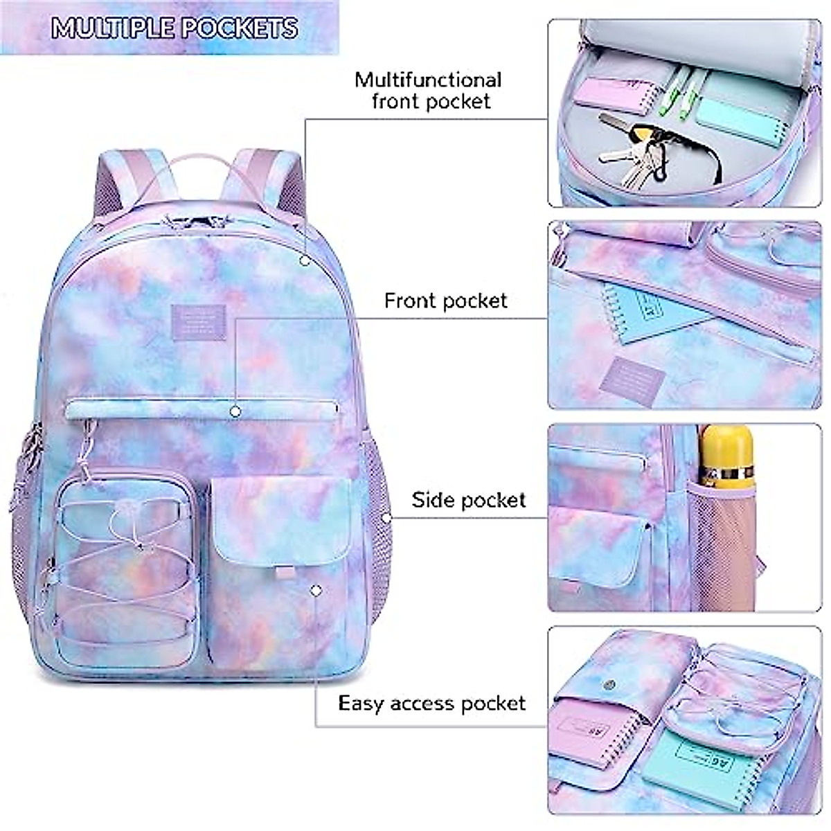 Lohol Galaxy Backpack for Teen Girls and Women, Anti Theft Daypack with 15 Inch Laptop Compartment for Travel School (Galaxy A)