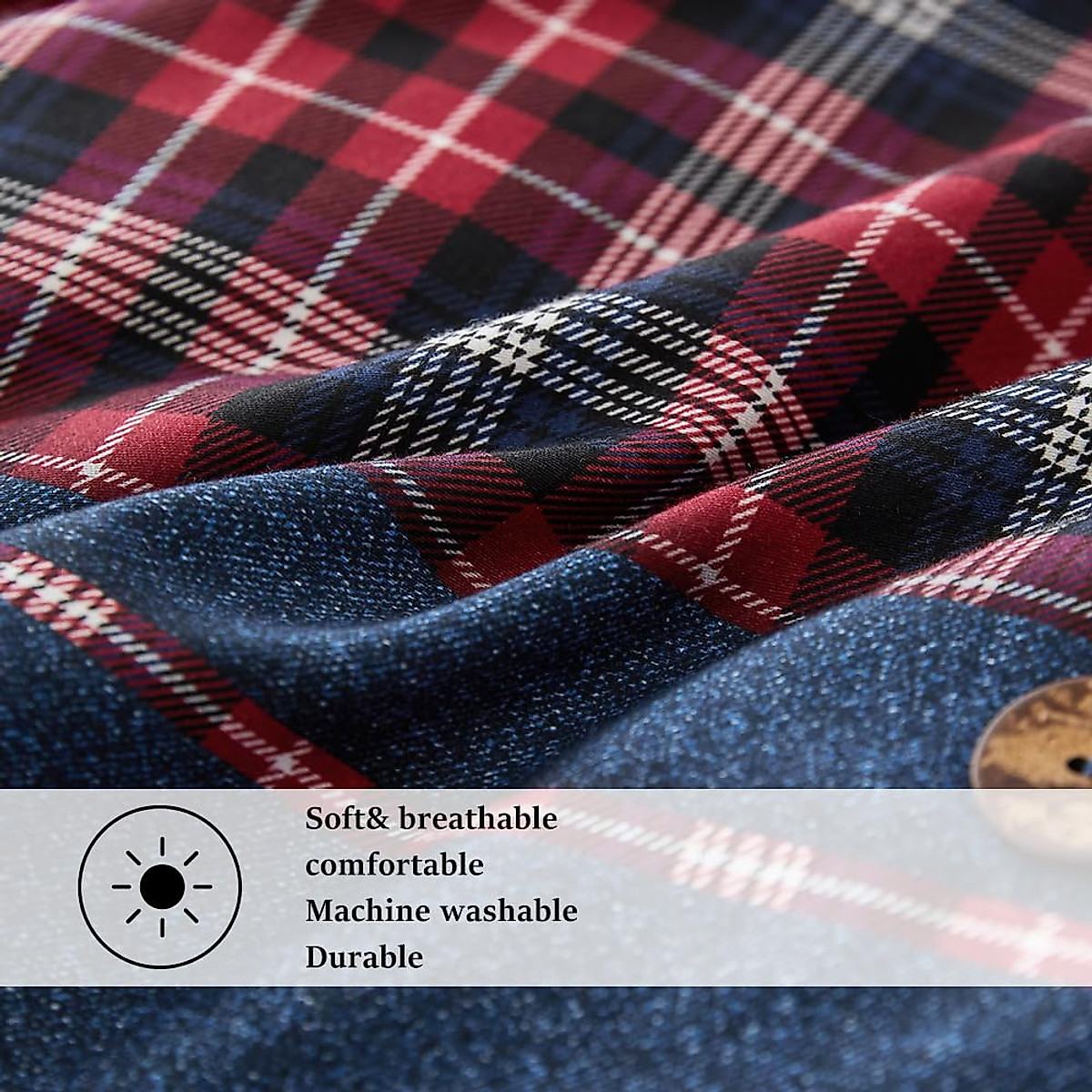 Simple&Opulence 100% Cotton Buffalo Check Plaid Printed Duvet Cover Set, 3 Pieces Bedding Set Including 1 Comforter Cover and 2 Pillow Shams, Soft and Comfortable (King,Red)