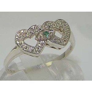 925 Sterling Silver Natural Emerald Womens Sweetheart Ring - Sizes 4 to 12 Available