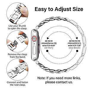 Aniaboho Metal Apple Watch Band Bracelet Compatible with Apple Watch Series 10 SE 9 8 7 6 5 4 3 2 1 Ultra 2 1 Band, Dressy Apple Watch Bands for Women Men, Chain Design Adjustable iWatch Bands for Women Men 42mm(Series 10) 41mm 40mm 38mm (Silver)