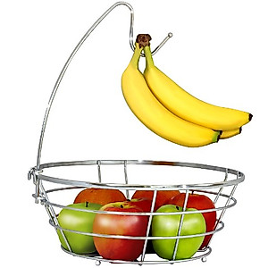 DecoBros Wire Fruit Tree Bowl with Banana Hanger, Chrome Finish