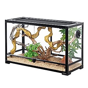 REPTI ZOO Tempered Glass Reptile Terrarium 30 Gallon, Wide Reptile Tank 30" x 12"x 18" for Reptile Pets Bearded Dragon Gecko Lizard, Double Front Opening Doors Top Screen Ventilation