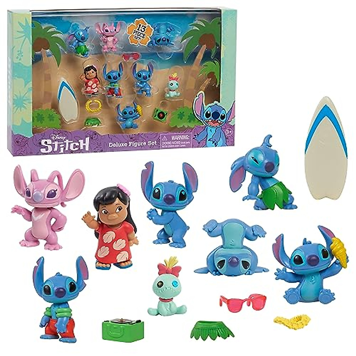 Disney’s Lilo & Stitch Deluxe Figure Set, 13-Piece Set, Officially Licensed Kids Toys for Ages 3 Up by Just Play