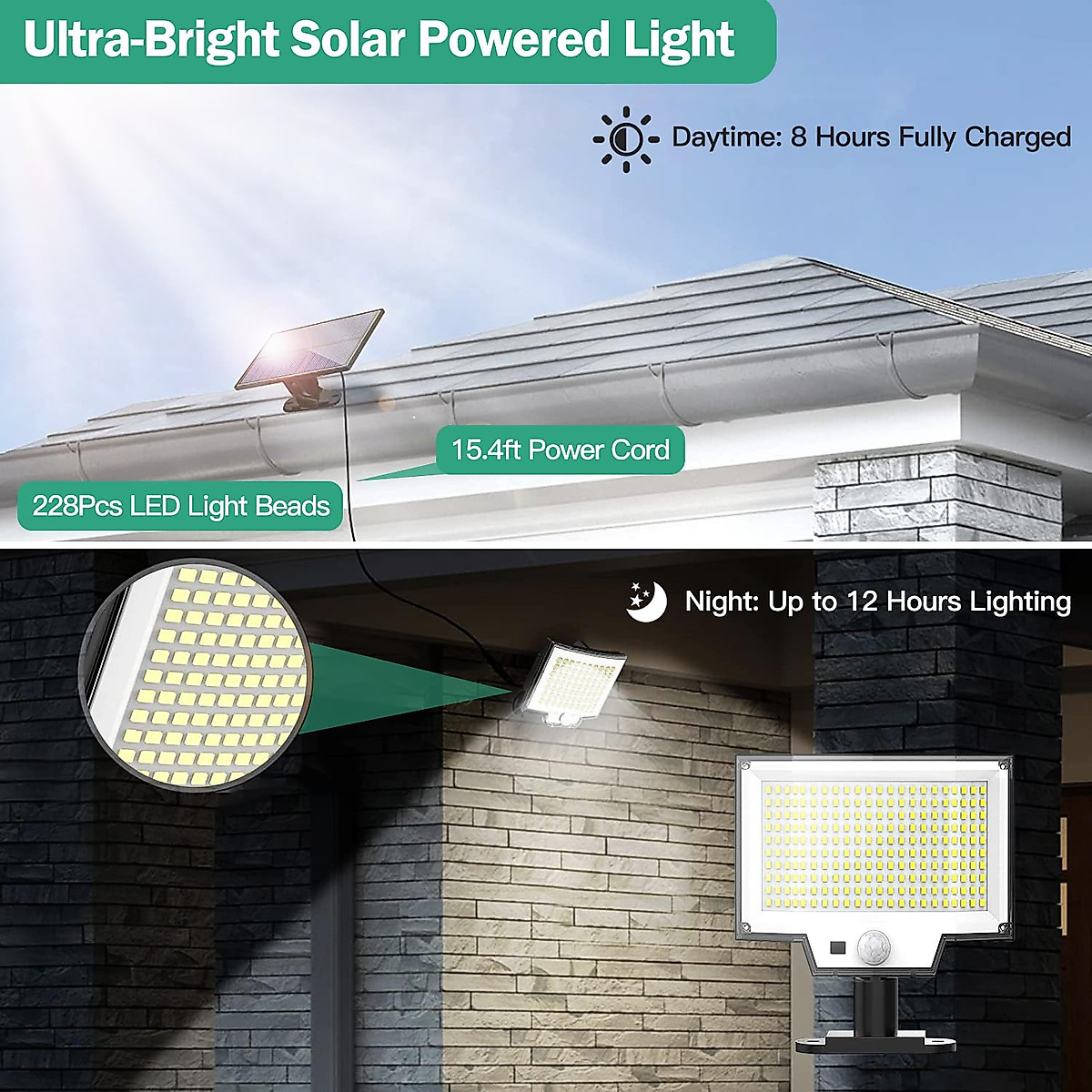 iMounTEK Solar Flood Lights Outdoor, 228 LED Motion Sensor Outdoor Lights with Remote, IP65 Waterproof Solar Security Lights Outdoor with Detachable Solar Panel for Patio, Garage, Porch, Backyard