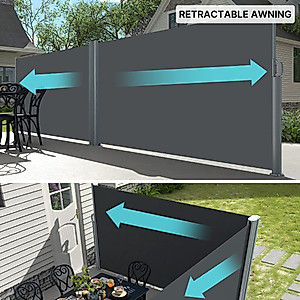 PATISOL 276"x71" Retractable Double Side Awning Full Aluminum Patio Outdoor Folding Privacy Screen Divider, Water & UV Resistant Sun Shade Wind Blocker for Garden, Backyard, Balcony (Dark Grey)