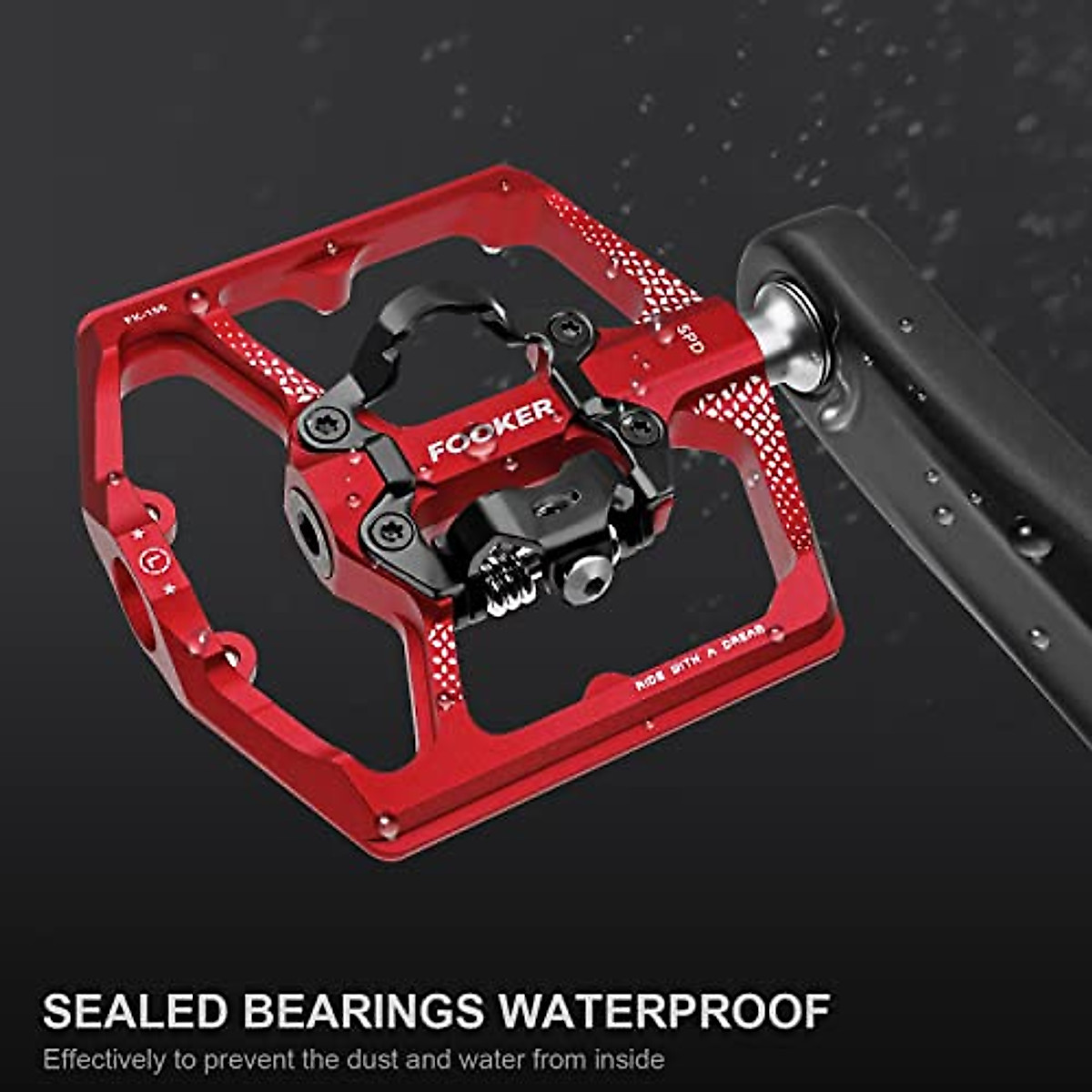 FOOKER MTB Mountain Bike Pedals, Dual Function Flat and Pedal,3 Sealed Bearing Flat Platform Compatible with Clipless Pedal Aluminum 9/16" Pedals with Cleats for Road Mountain BMX MTB