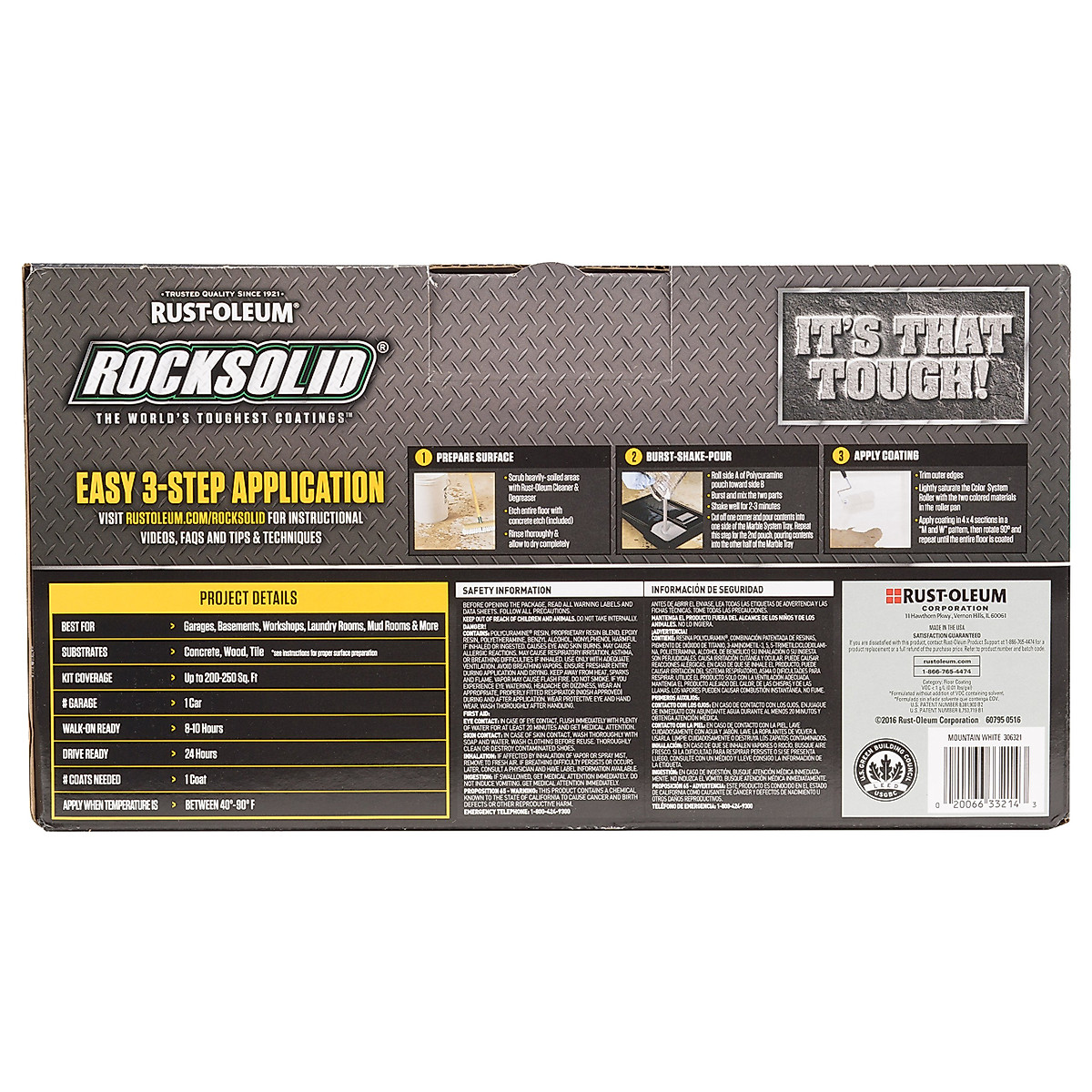 Rust-Oleum 306321 RockSolid Marble 1 Car Garage Floor Coating Kit, Mountain White, 5 Piece Set