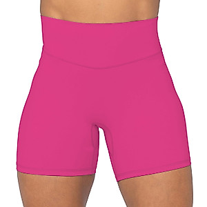 Sunzel Women's Biker Shorts in High Waist Tummy Control with No Front Seam 5" Hot Pink Medium