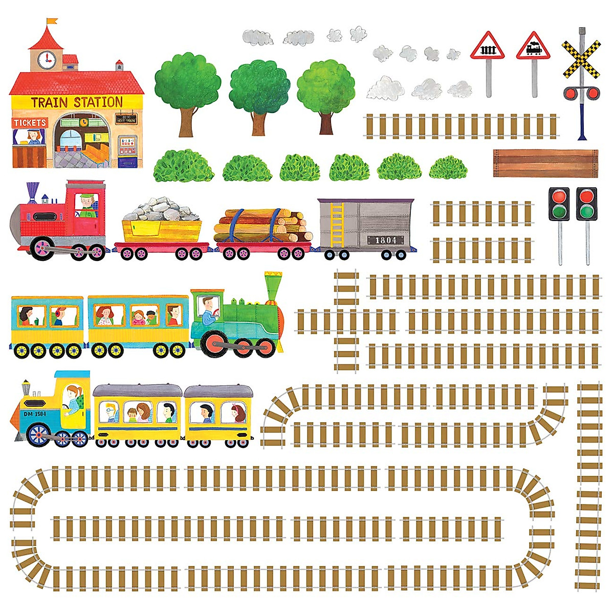 DECOWALL DW-1504 Trains and Tracks Kids Wall Stickers Wall Decals Peel and Stick Removable Wall Stickers for Kids Nursery Bedroom Living Room d?cor