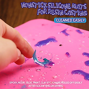 LEOBRO 2 Pack 15.7" x 11.7" Large Silicone Sheet for Crafts Jewelry Casting Mould Mat, Nonstick Silicone Craft Mat, Silicone Mat, Silicone Mats for Epoxy Resin, Paint, Clay, Blue & Rose Red