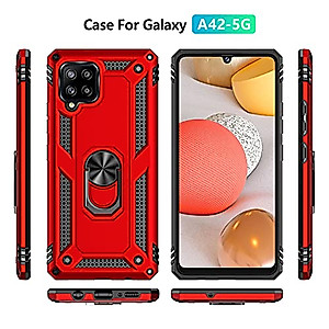 YZOK for Galaxy A42 5G Case,Samsung A42 5G Case,with HD Screen Protector,[Military Grade] Ring Car Mount Kickstand Hybrid Hard PC Soft TPU Shockproof Protective Case for Samsung Galaxy A42 5G (Red)