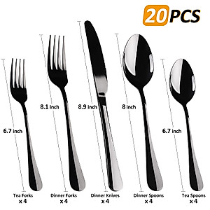 40 Piece Unique Flatware set,Black Matte Graffiti Pattern Silverware Set for 8,SANLUNS Poker Crown Gothic Pattern Design,Stainless,Satin Finish Everyday Tableware Cutlery Utensils For party