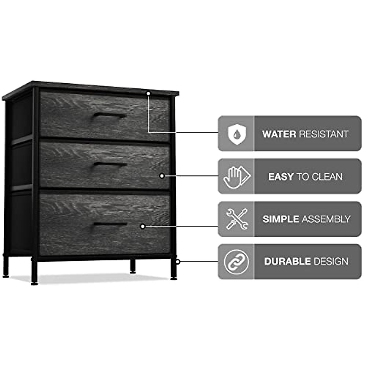 Sorbus Nightstand Dresser with 3 Faux Wood Drawers - Bedside Table Chest with Storage - Bedroom, Living Room, Closet & Dorm Furniture-Lamp Stand - Steel Frame, Wood Top, Easy Pull Fabric Bins