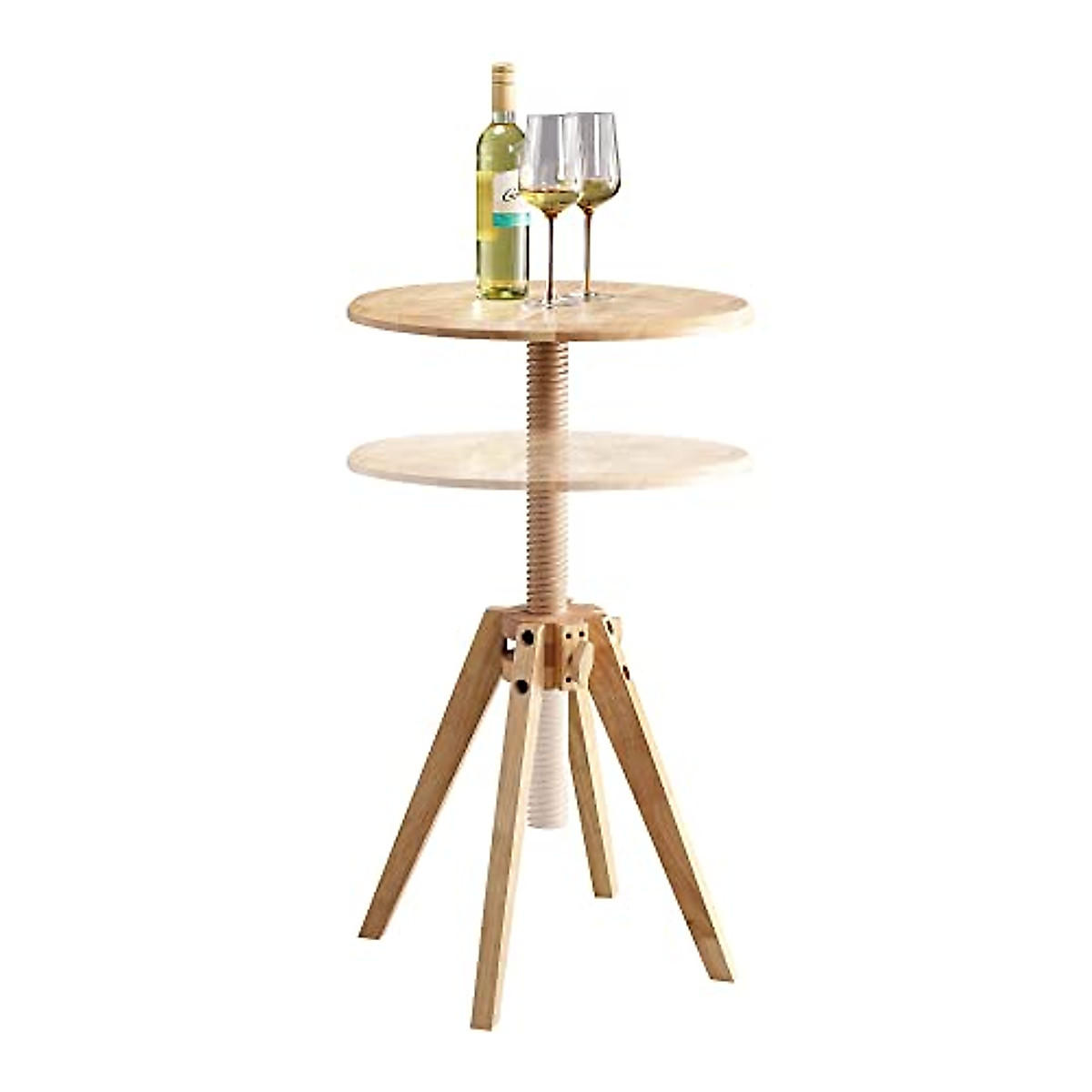 EVANIDEAS 22 inches Round Wood Cocktail Bar Table,Tall Bistro Pub Table,Adjustable 21.6''-37'' Height for Kitchen, Dining Room,Living Room,Easy Assembly,Wobble-Free,Natural.