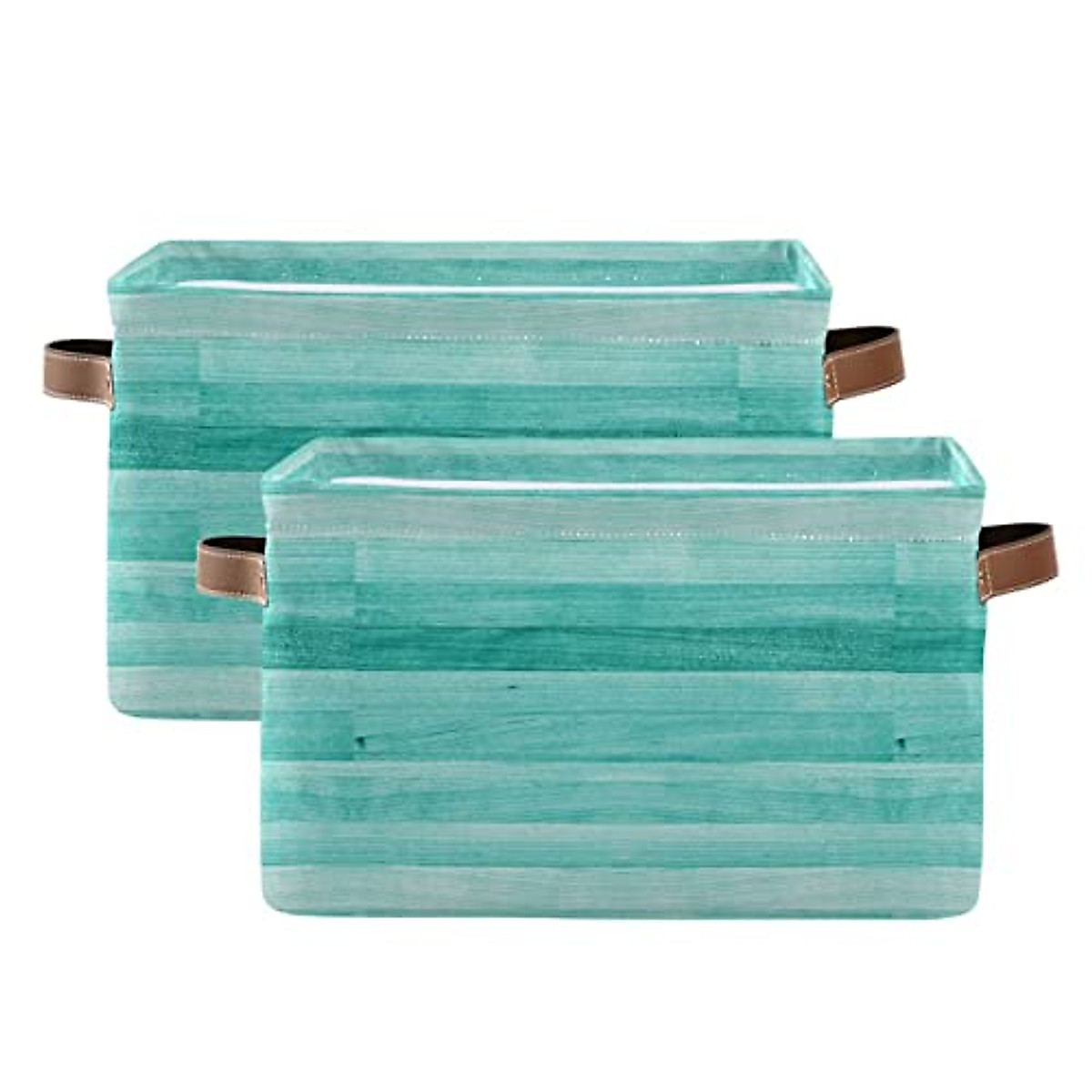 ALAZA Teal Turquoise Green Wood Large Storage Basket with Handles Foldable Decorative 1 Pack Storage Bin Box for Organizing Living Room Shelves Office Closet Clothes
