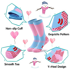 KUYOU Kids Ski Socks, 2 Pair Warm Long Knee High Snow Winter Skiing Snowboarding Skating Socks for Youth Boy Girl