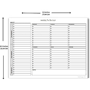Weekly TO DO List Notepad, 50 Page Task Planner Pad w/ Daily Checklist, Priority ToDo Checkbox & Note Sections. Desk Notebook Pad to Organize Office. 11 X 8.5, A4 Sheets. Made in the USA.