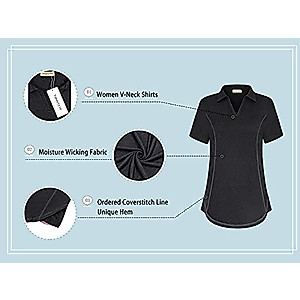 Yakestyle Women's V Neck Golf Shirt Short Sleeve Athletic Quick Dry Moisture Tennis Wicking Yoga Polo, Black, Large