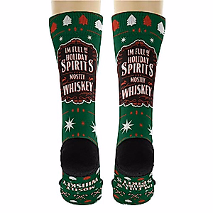 Hoilday Novelty Socks I'm Full Of Holiday Spirits Mostly Whiskey 1-Pair Novelty Crew Socks