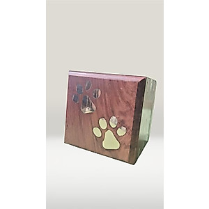 Pat Paw Cremation Urn Box For Ashes Wooden Rosewood Funeral Cremation Urns For Dog # Wooden Burial Urn Decorative Urn Box Loved Memorial Urn Box Funeral Cremation Urn Wooden Pet Urns Home Decors Adults Urn Box Design Urn (3 x 3 x 3 inches)