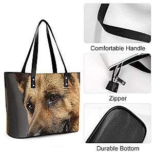 Womens Handbag German Shepherd Dog Leather Tote Bag Top Handle Satchel Bags For Lady