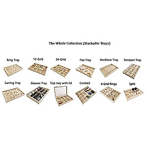 Large Beige Premium Quality Velvet Glasses Box Tray Stackable Practical Trade Show Home Use Jewelry Display Organizer