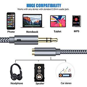Goalfish Headphone Extension Cable, 3.5mm Extension Audio [2-Pack, 6.6ft] Male to Female Aux Adapter Hi-Fi Sound Stereo Extender Cord for Headset, iPhone, iPad, Smartphones, Tablets & More (Grey)