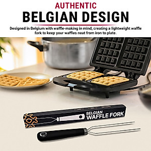 Captain Jax Waffle Fork for Belgian Waffles, Mulit-Use Stainless Steel Kitchen Tool with Silicone Handle, Beveled Prongs, Belgian Baking Accessory - One Size Black